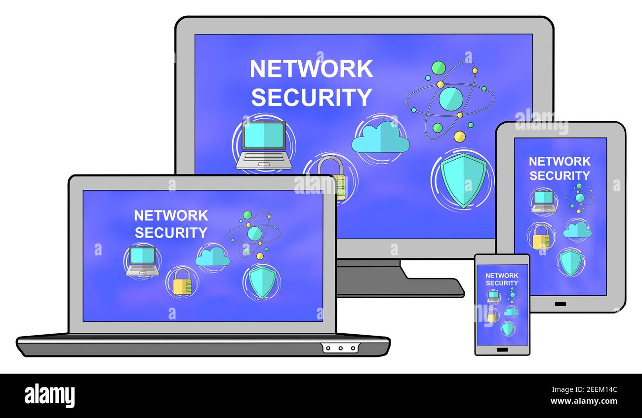 Network safety concept shown on different information technology ...