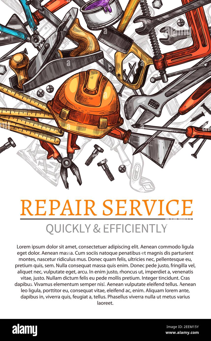Repair service work tools poster for home renovation or house ...