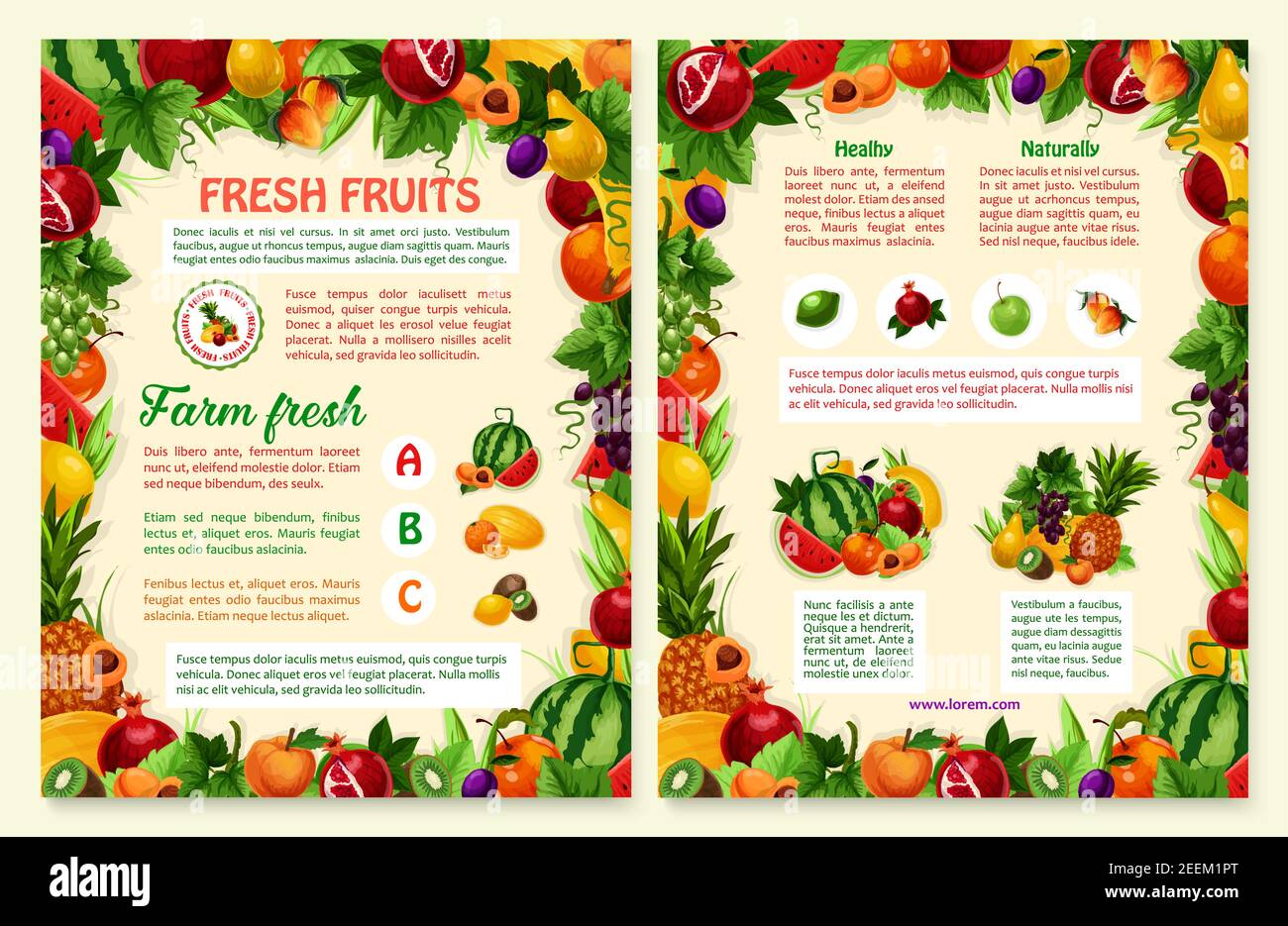 Fruits brochure or posters for fresh organic fruit products. Vector ...