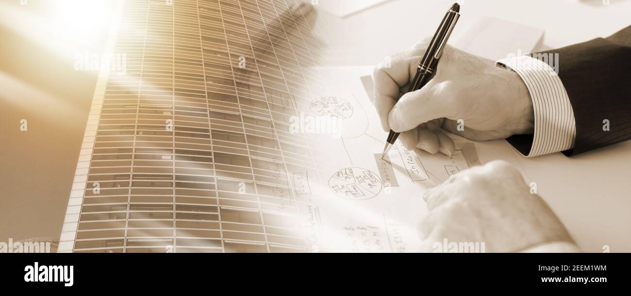 Businessman taking notes on a post-it; multiple exposure Stock Photo ...