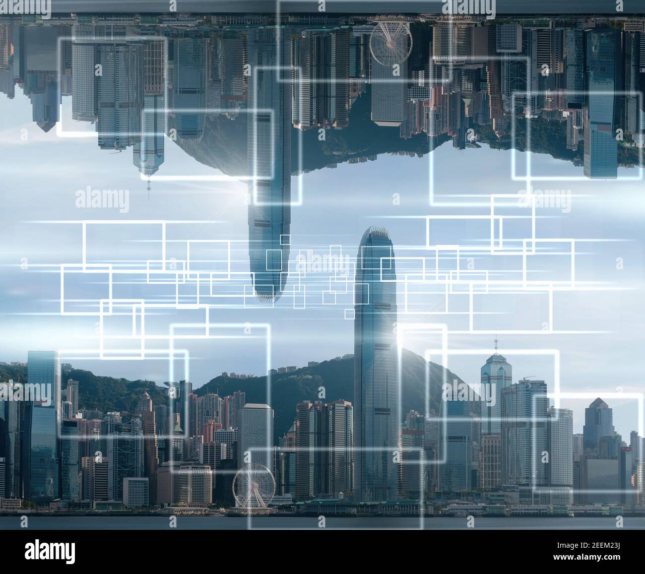 Technology Internet of thing over the Hong Kong Cityscape skyscaper at ...
