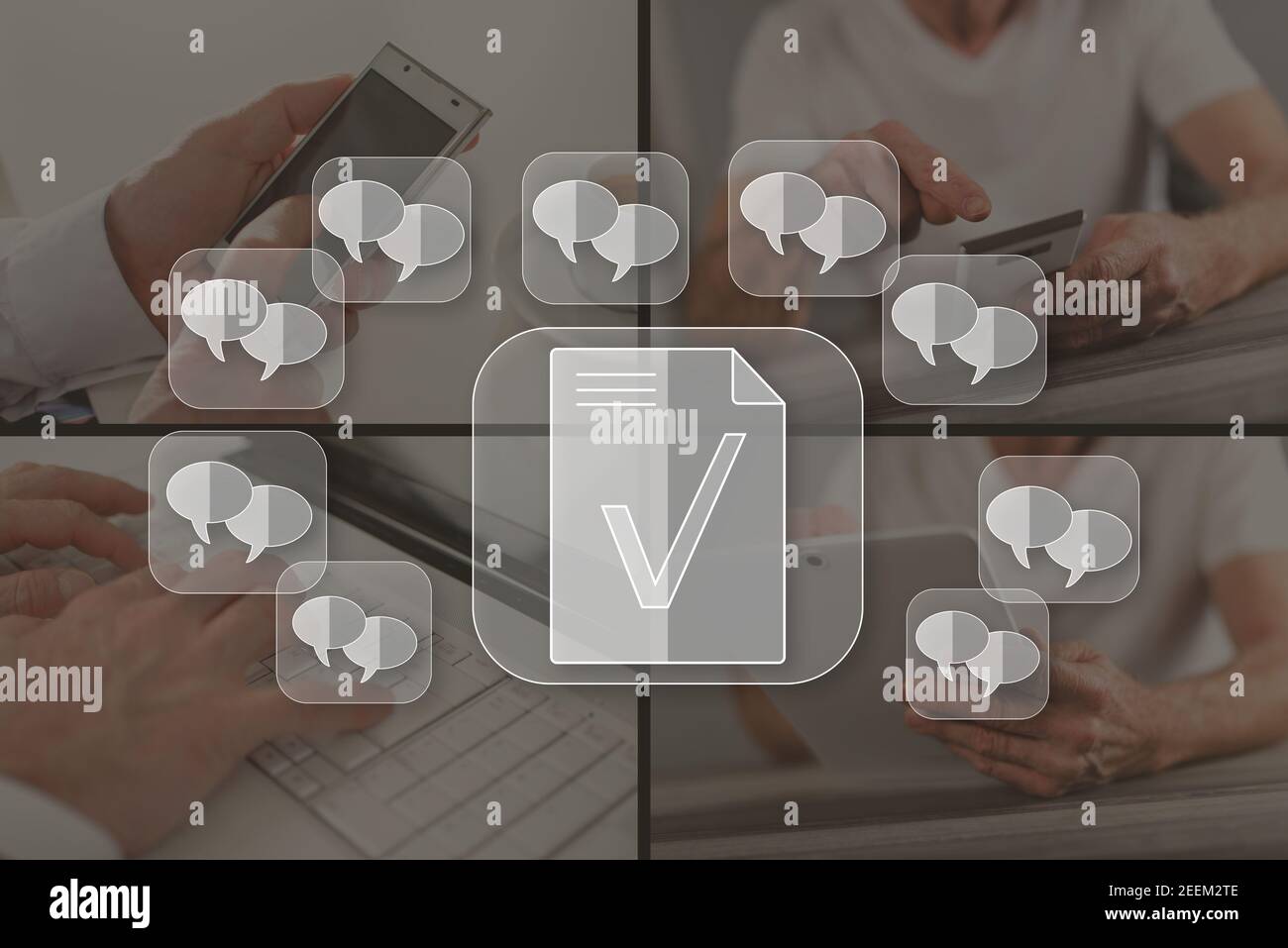 Message content control concept illustrated by pictures on background ...