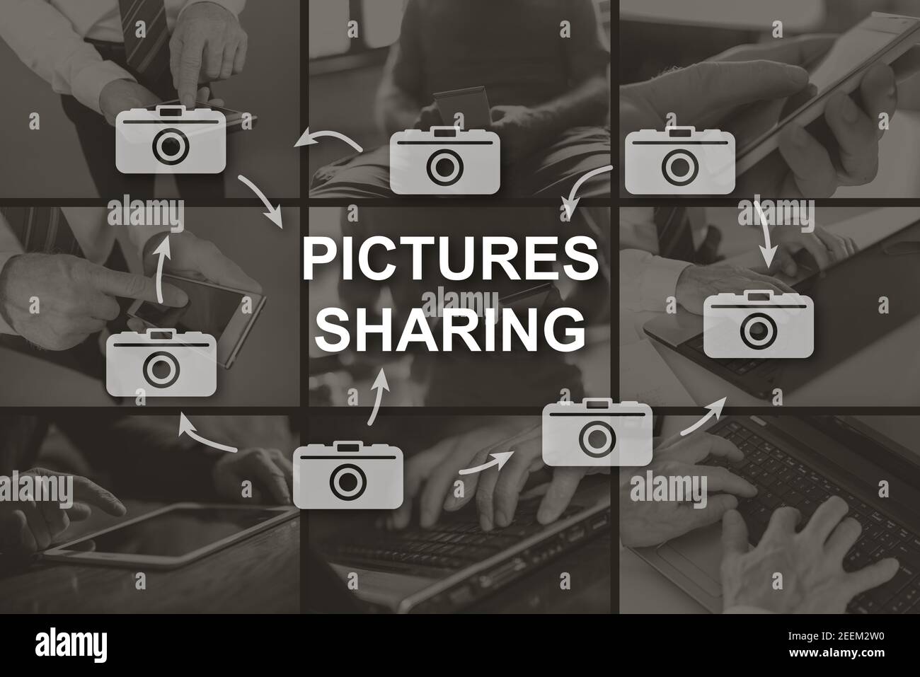 Pictures sharing concept illustrated by pictures on background Stock ...