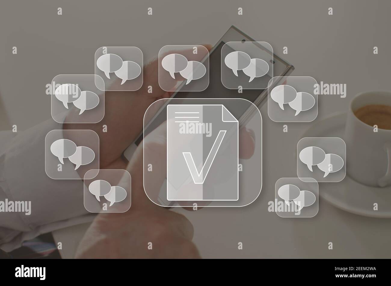 Message content control concept illustrated by a picture on background ...