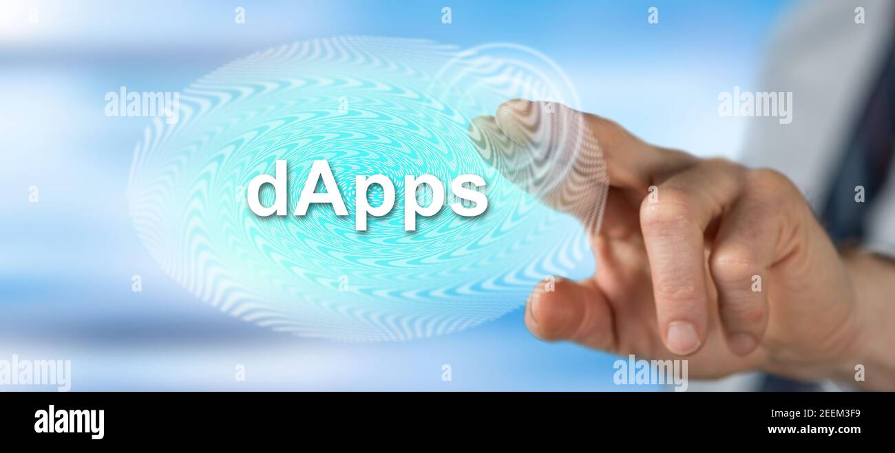 Man touching a dapps concept on a touch screen with his finger Stock ...