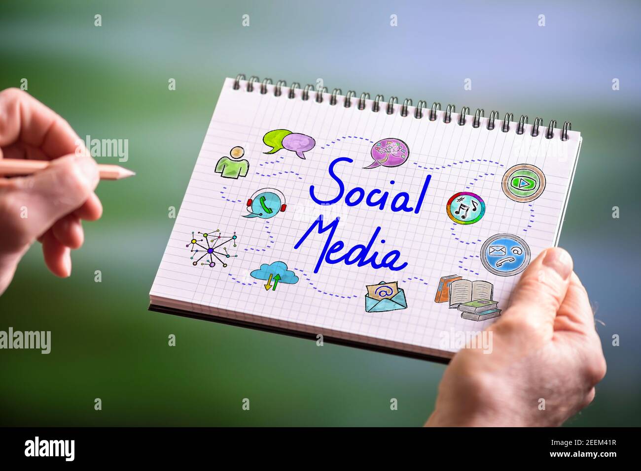 Hand drawing social media concept on a notepad Stock Photo - Alamy