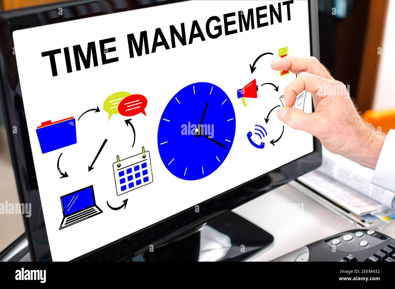 Time management concept shown on a computer screen Stock Photo - Alamy