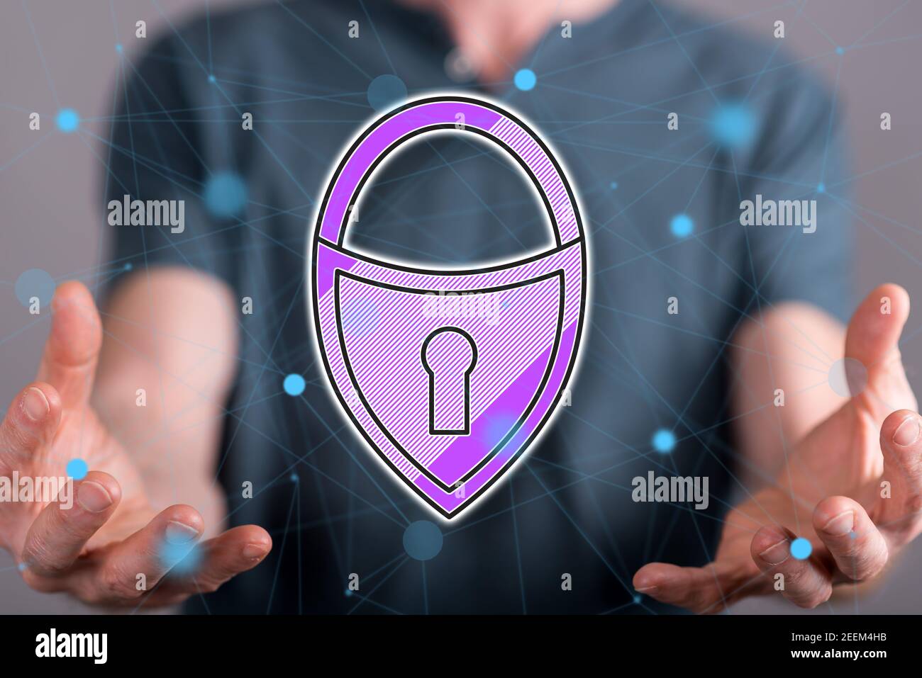 Cyber security concept between hands of a man in background Stock Photo ...