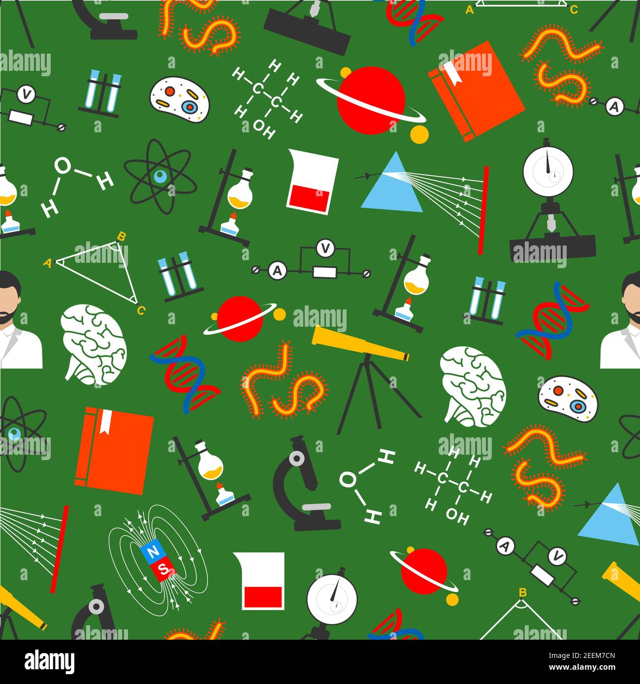 Science and study seamless pattern. Vector scientific items of ...