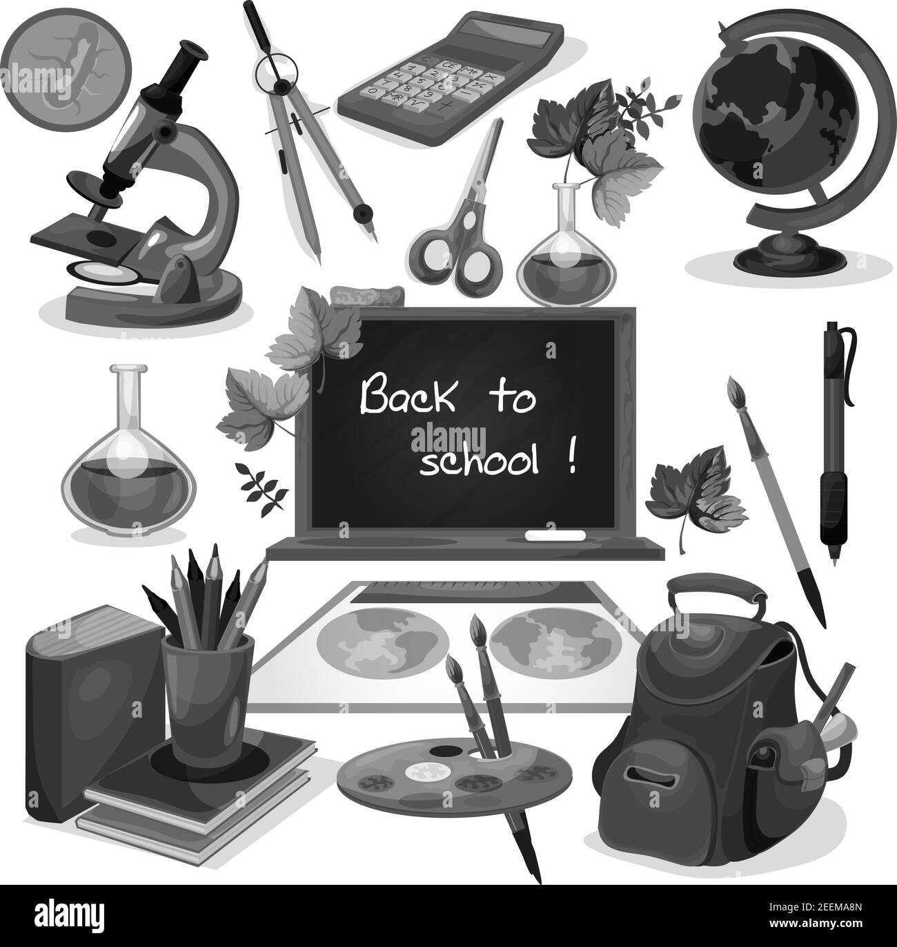 Back to School blackboard welcome poster design. Vector icons of ...