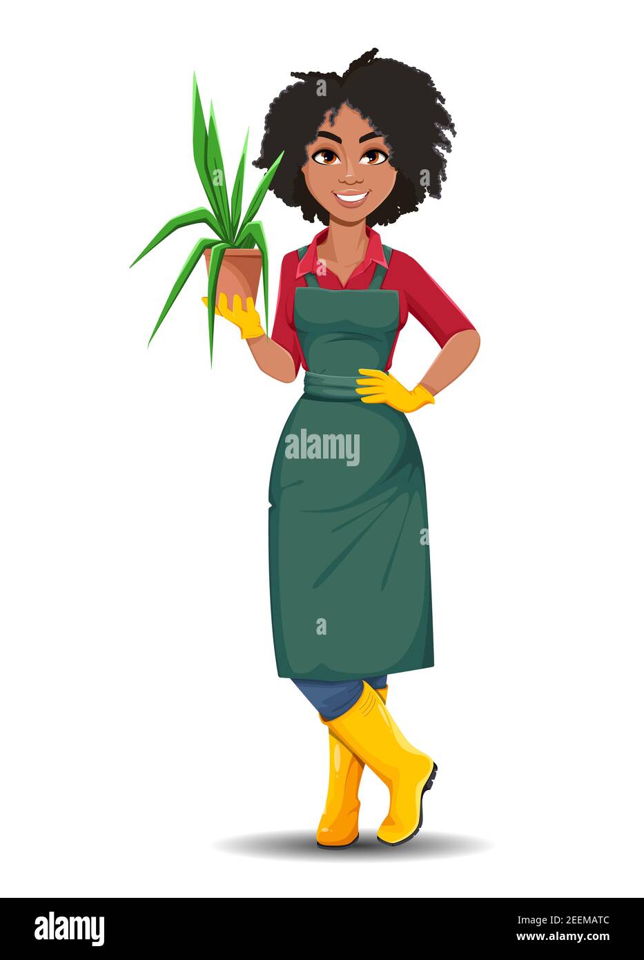 Stock vector young African American gardener woman. Beautiful lady ...