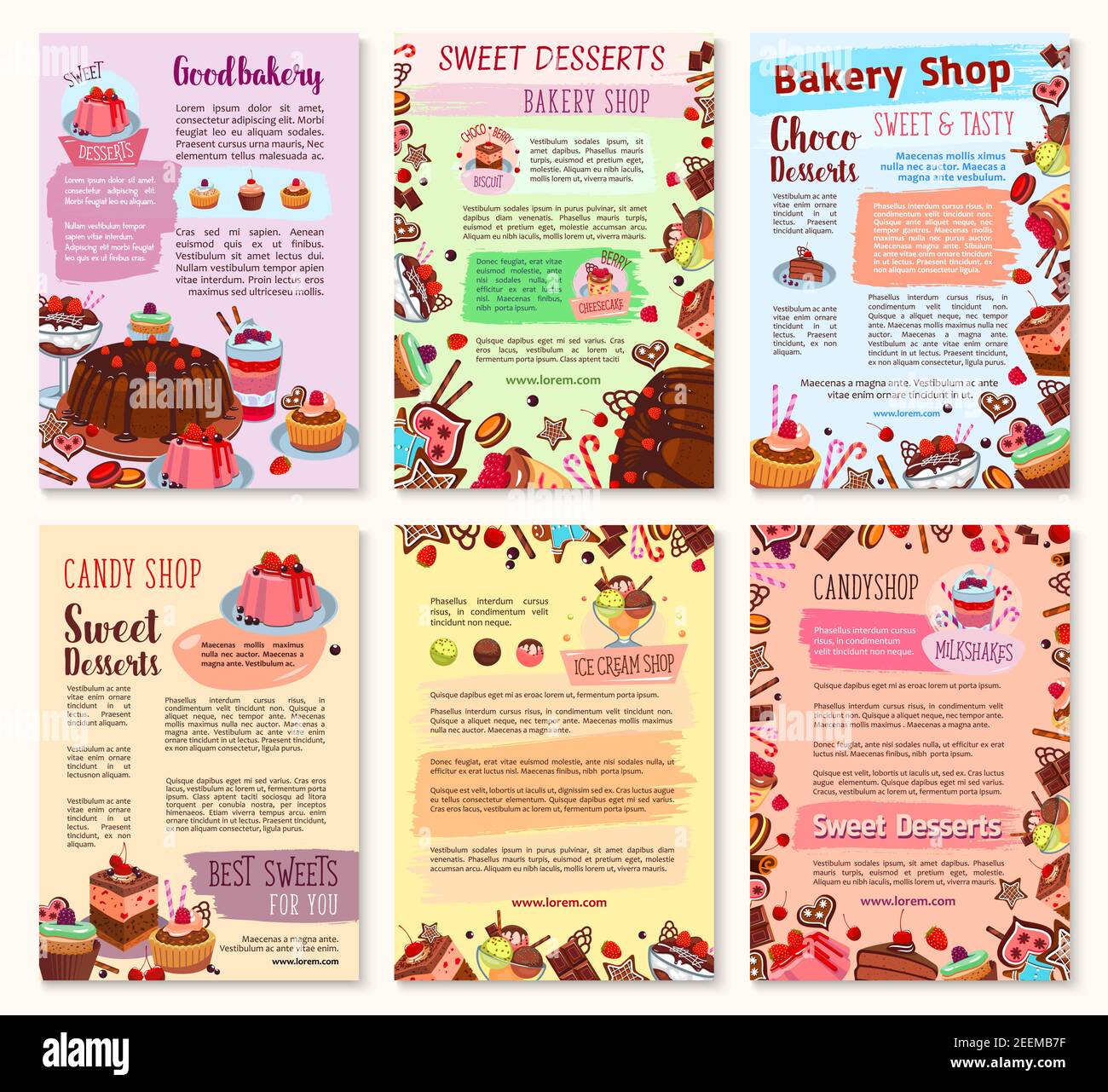 Bakery dessert, sweets and ice cream posters set. Cake, cupcake ...