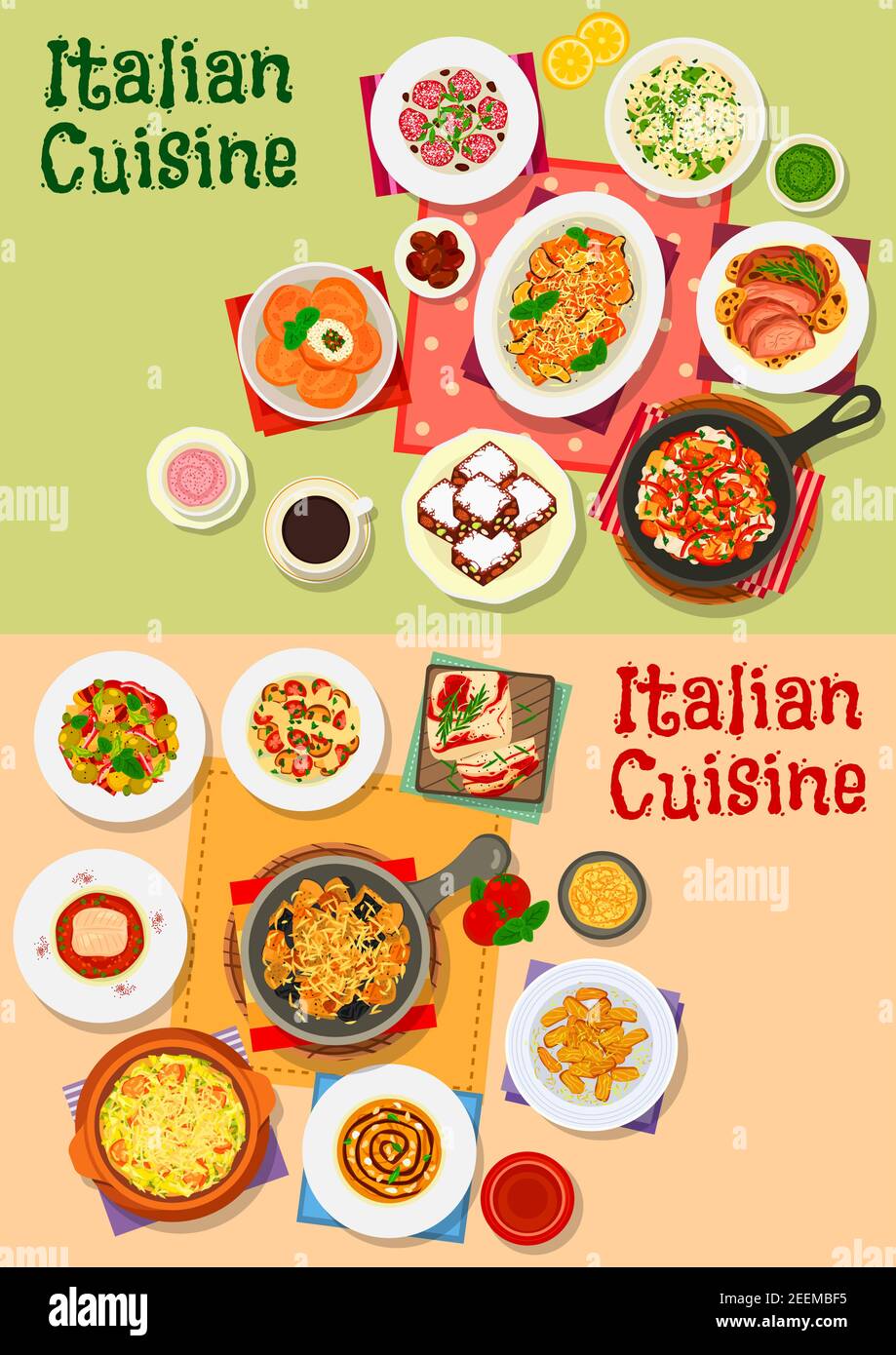 Italian cuisine dishes, soups and salads. Traditional pasta served with ...