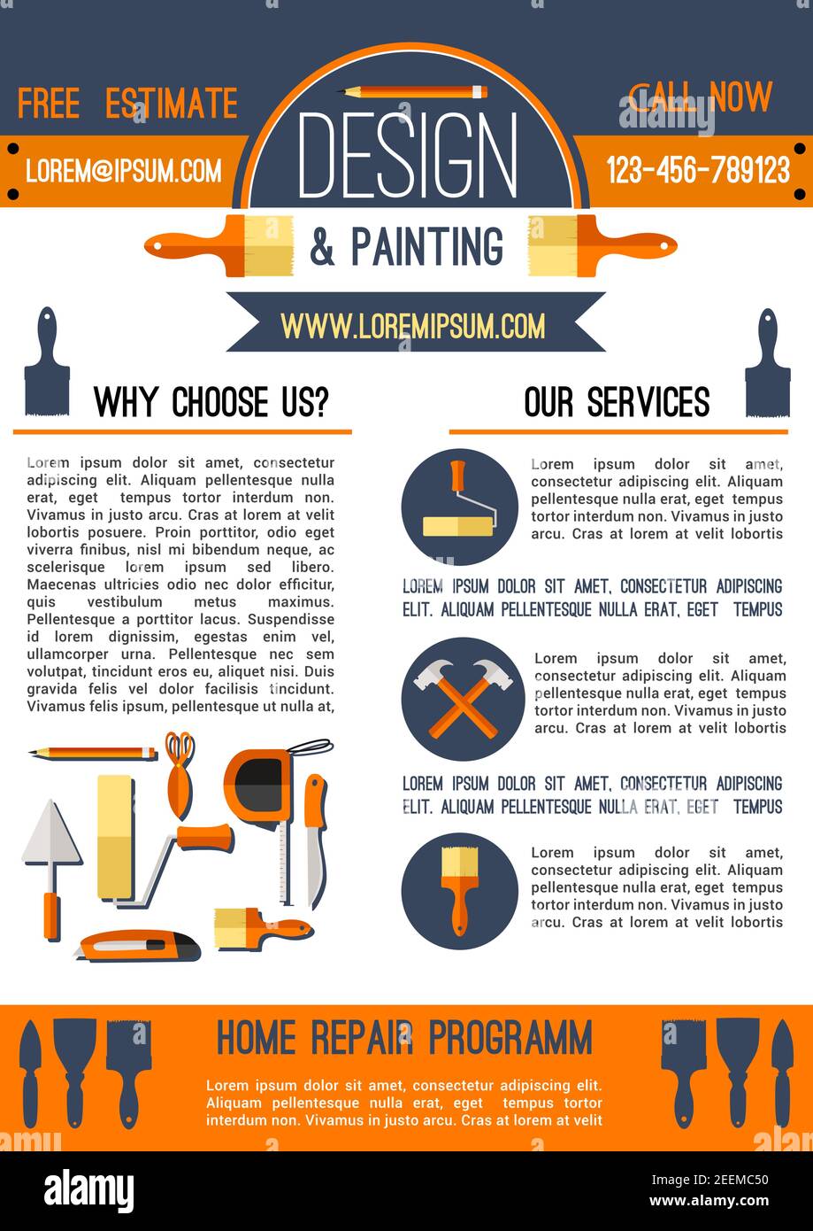 Home repair and painting, design studio poster template. Home ...
