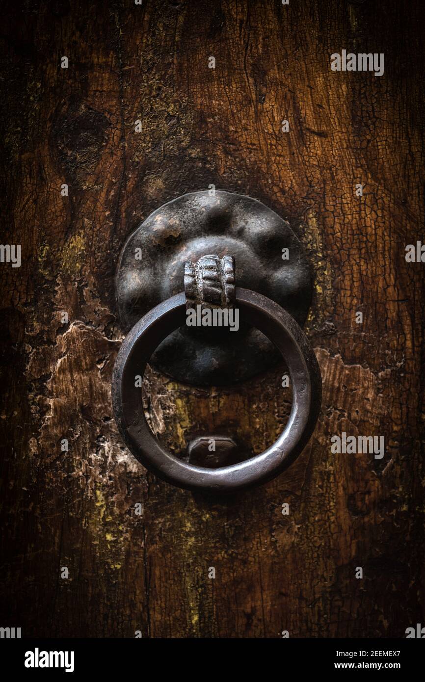 Wrought iron handle used for knocking. Typical handles of the medieval ...