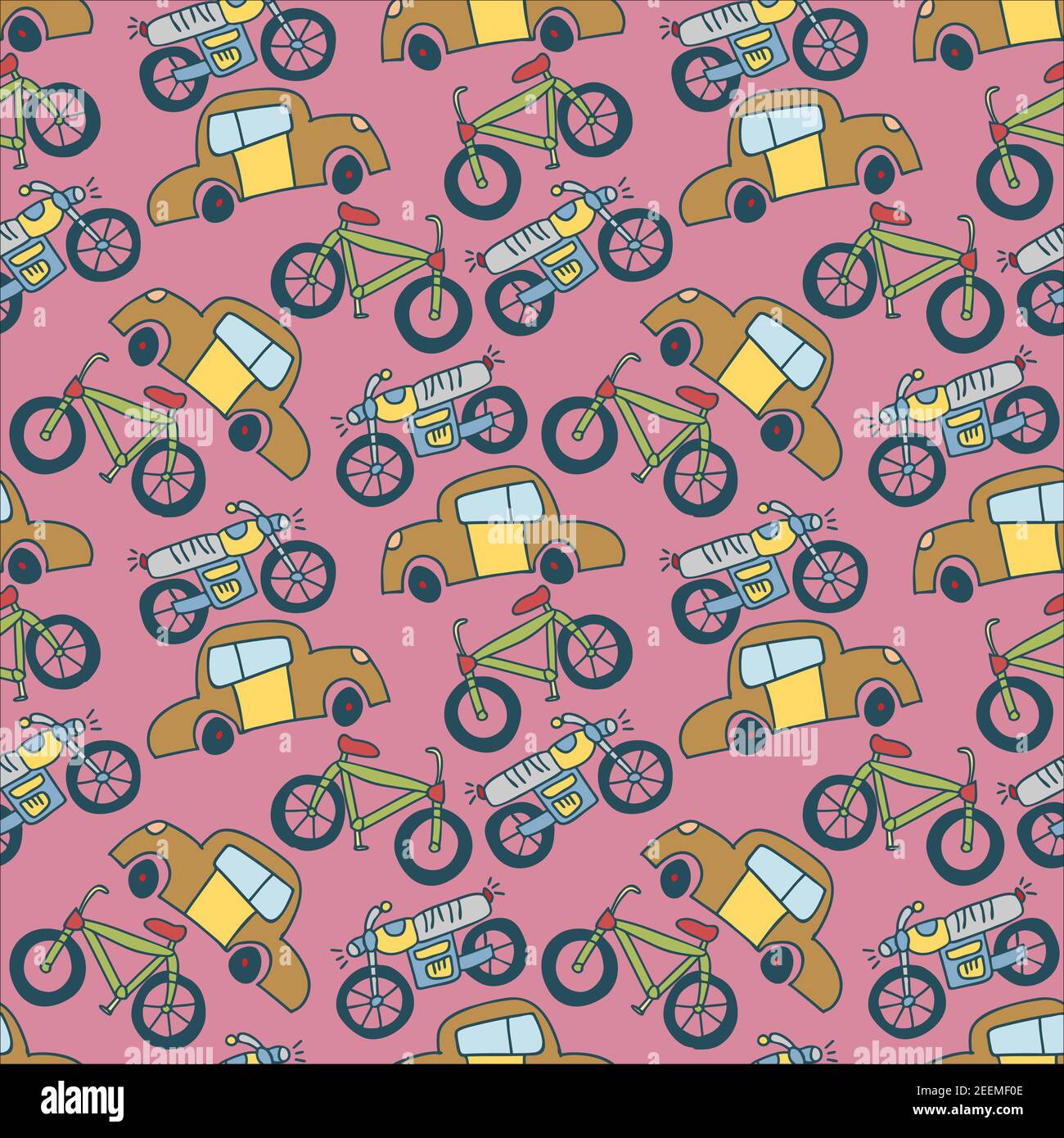 seamless pattern vehicle. cute kids hand drawn doodle truck car ...