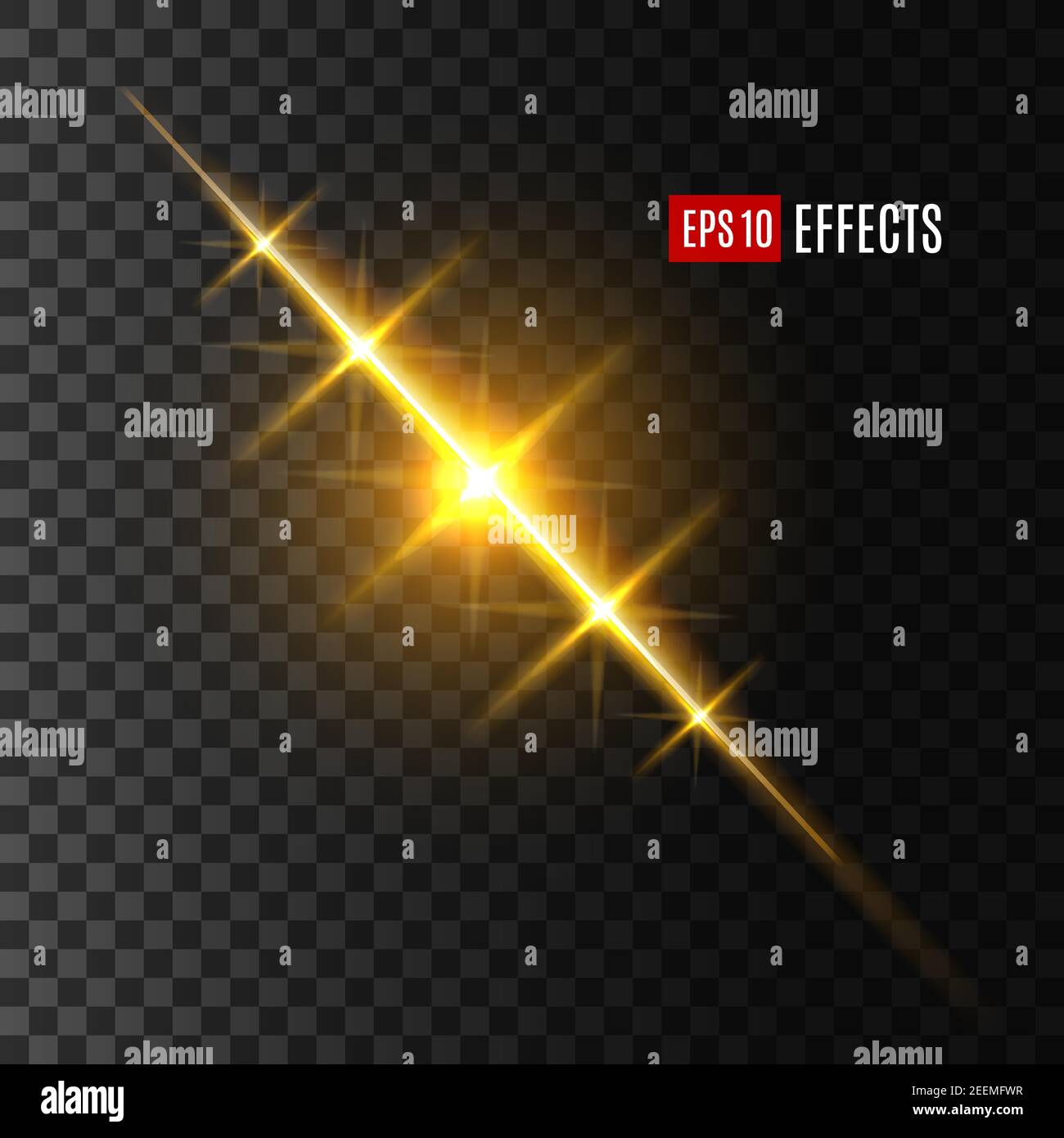 Light effect of sun or starlight flash on transparent background. Vector isolated twinkling star ...