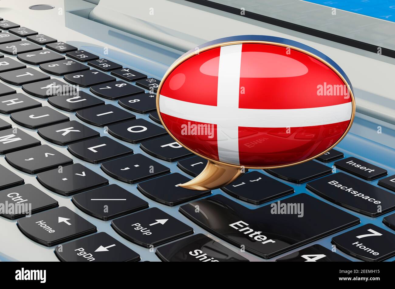 Learn Danish online concept. Speech balloon with Danish flag, 3D ...