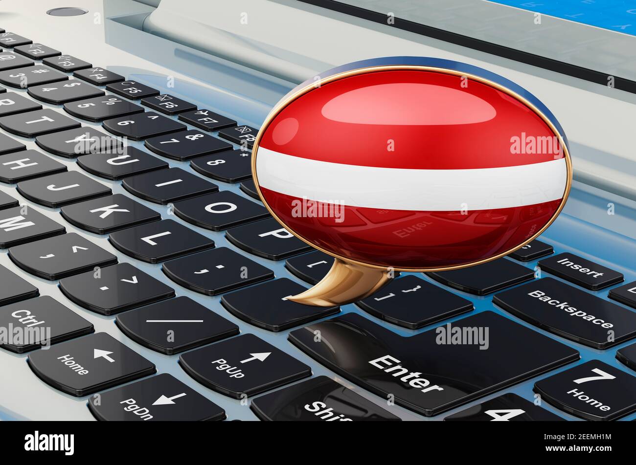 Learn lettish online concept. Speech balloon with Latvian flag, 3D ...