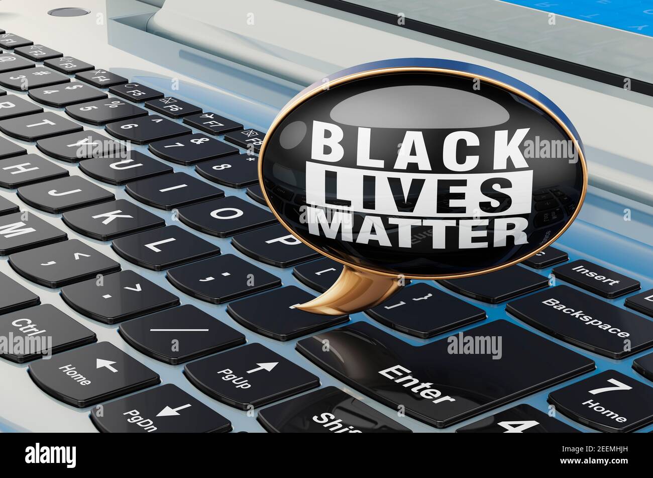 Speech balloon with black lives matter flag on keyboard laptop, 3D ...
