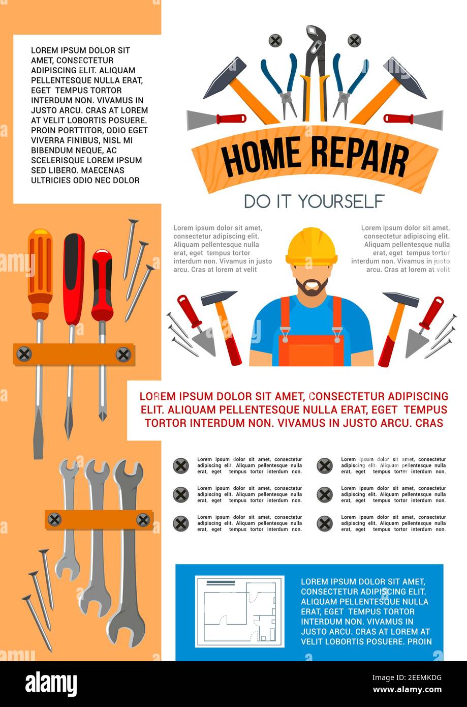 Home repair work tools and do it yourself toolbox poster for house ...