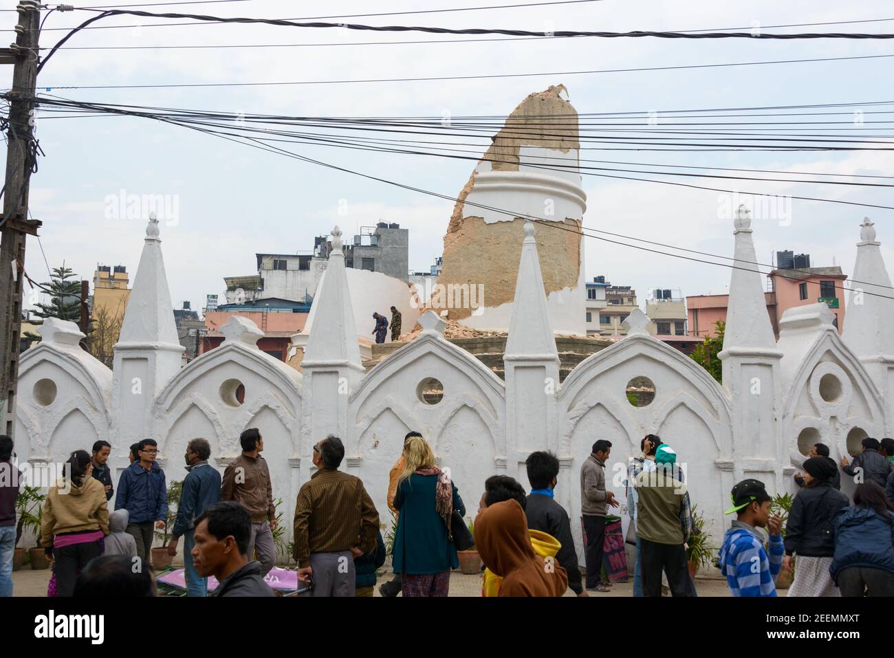 KATHMANDU, NEPAL - APRIL 26, 2015: The collapsed Dharhara tower after ...