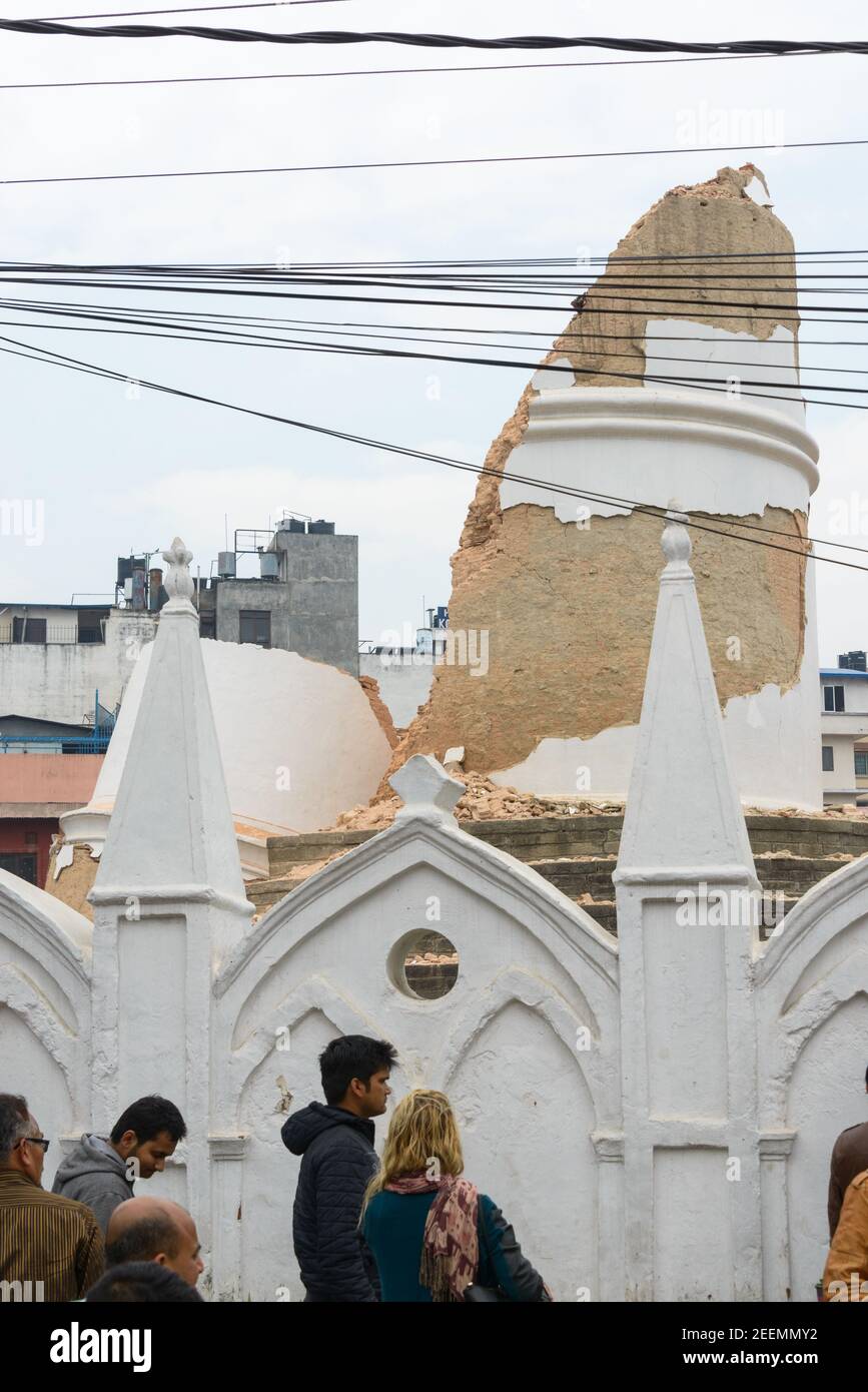 KATHMANDU, NEPAL - APRIL 26, 2015: The collapsed Dharhara tower after ...
