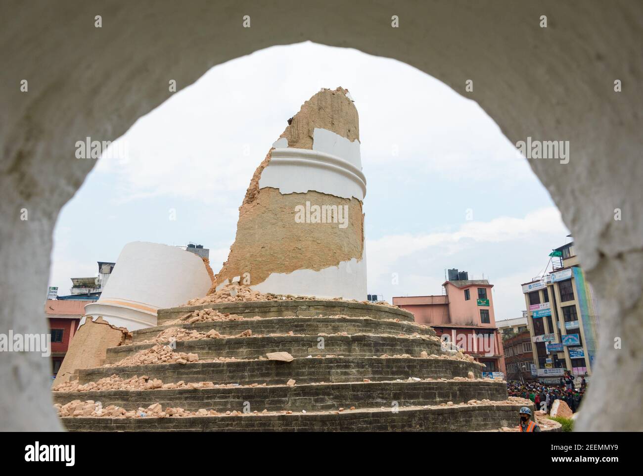KATHMANDU, NEPAL - APRIL 26, 2015: The collapsed Dharhara tower after ...