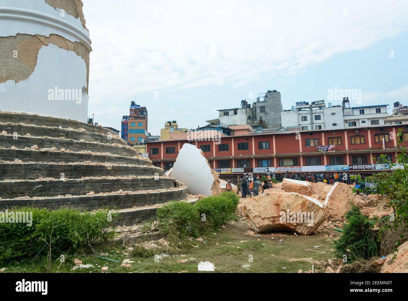KATHMANDU, NEPAL - APRIL 26, 2015: The collapsed Dharhara tower after ...