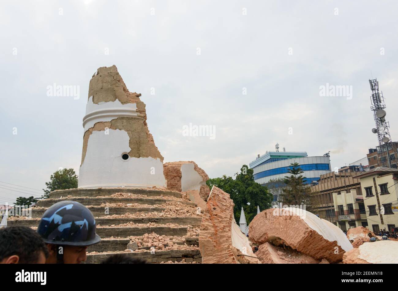KATHMANDU, NEPAL - APRIL 26, 2015: The collapsed Dharhara tower after ...