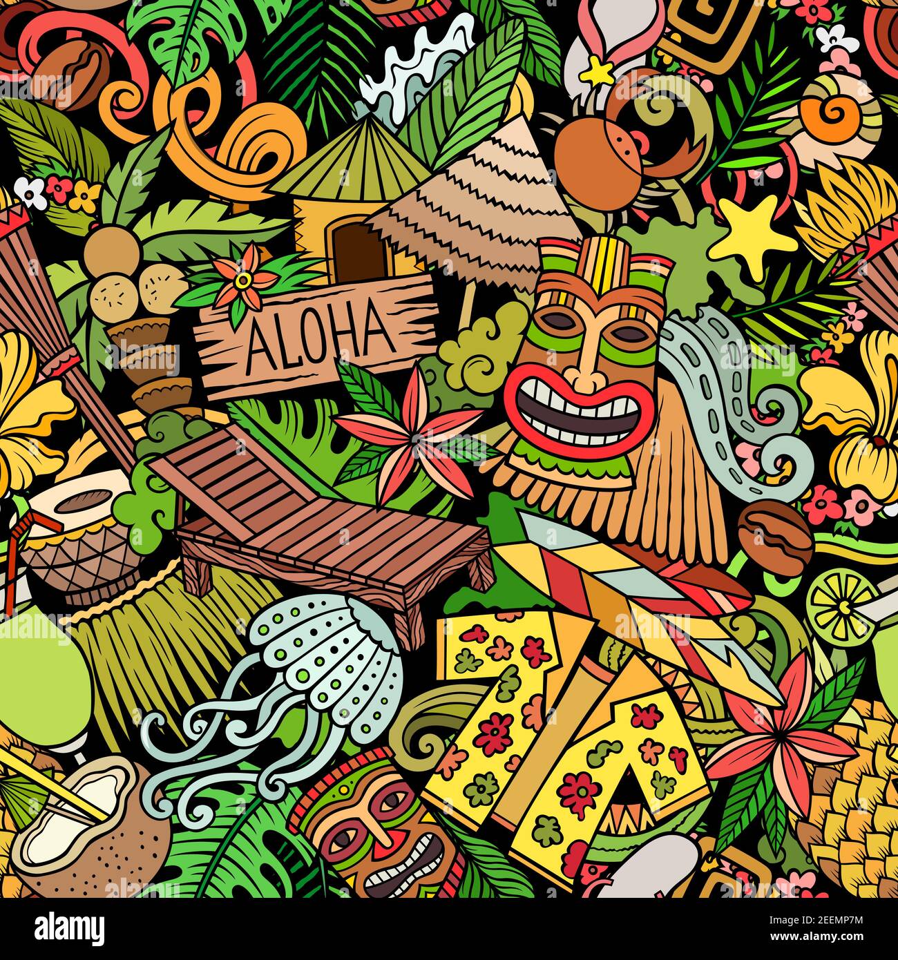 Cartoon doodles Hawaii seamless pattern Stock Vector Image & Art - Alamy