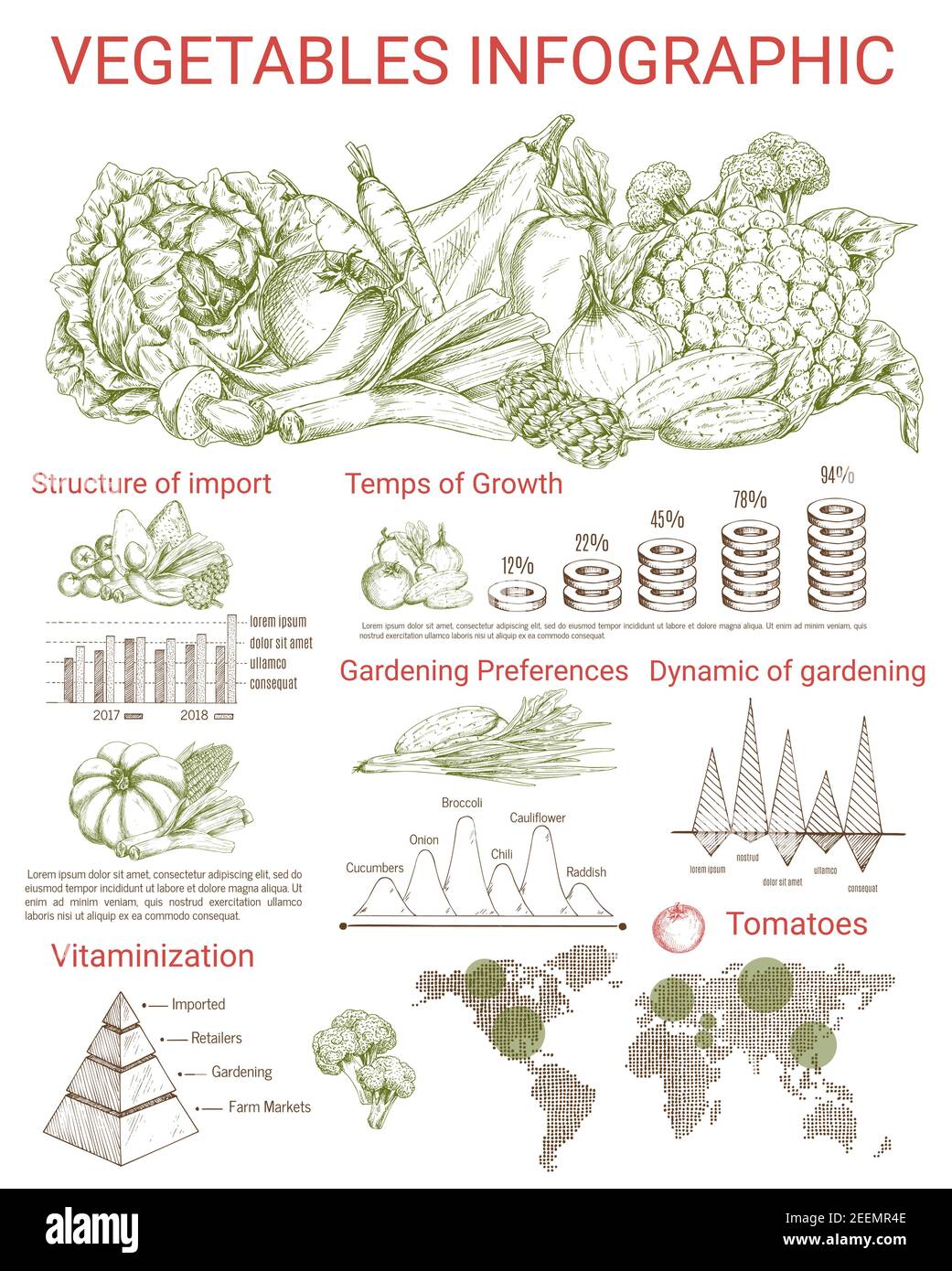 Vegetable infographics design. Graph and chart of gardening and ...