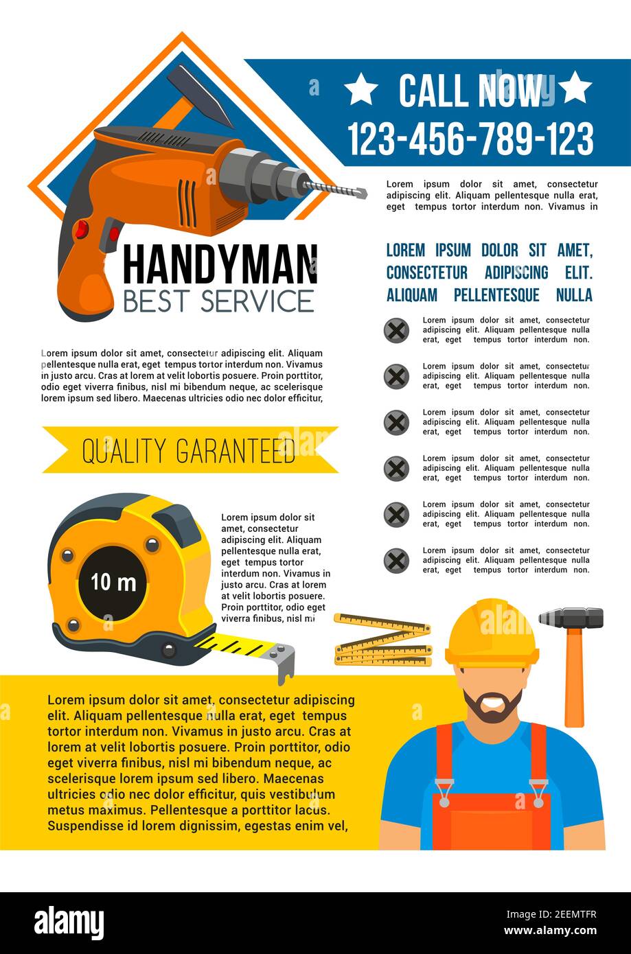 Handyman and house repair service design. Repairman in uniform and ...