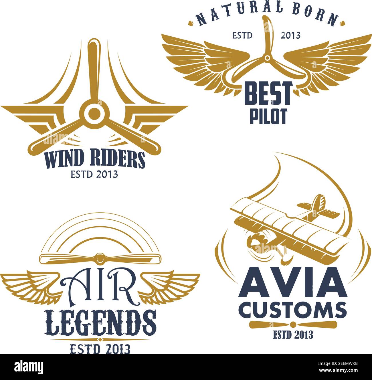 Aviation pilots and retro airplane icons. Vector isolated set of ...