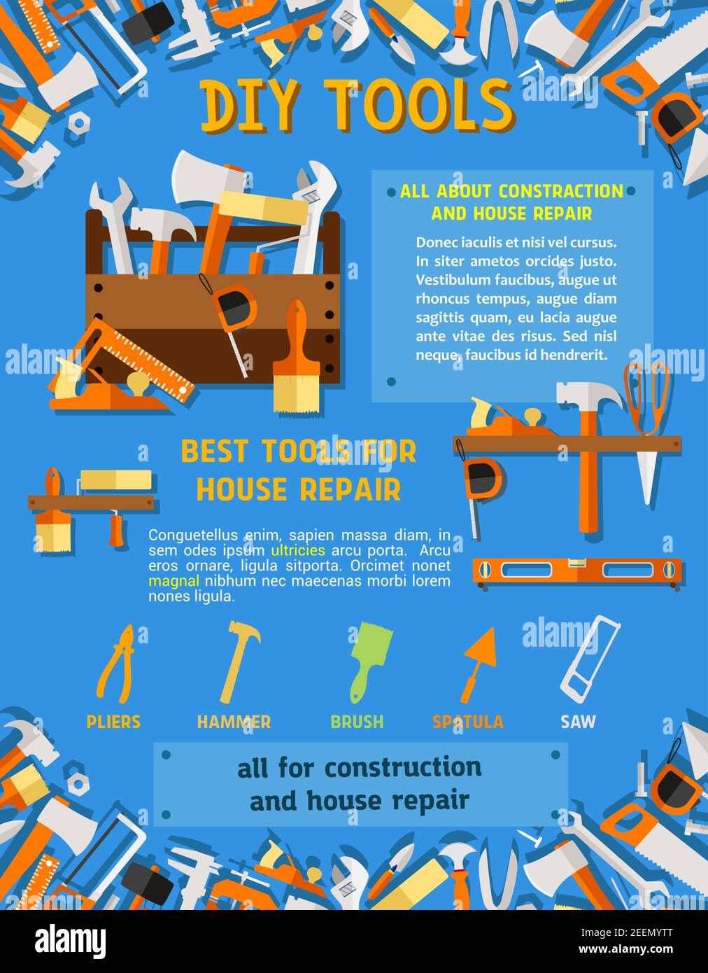 House repair tool and carpentry equipment sketch poster template ...