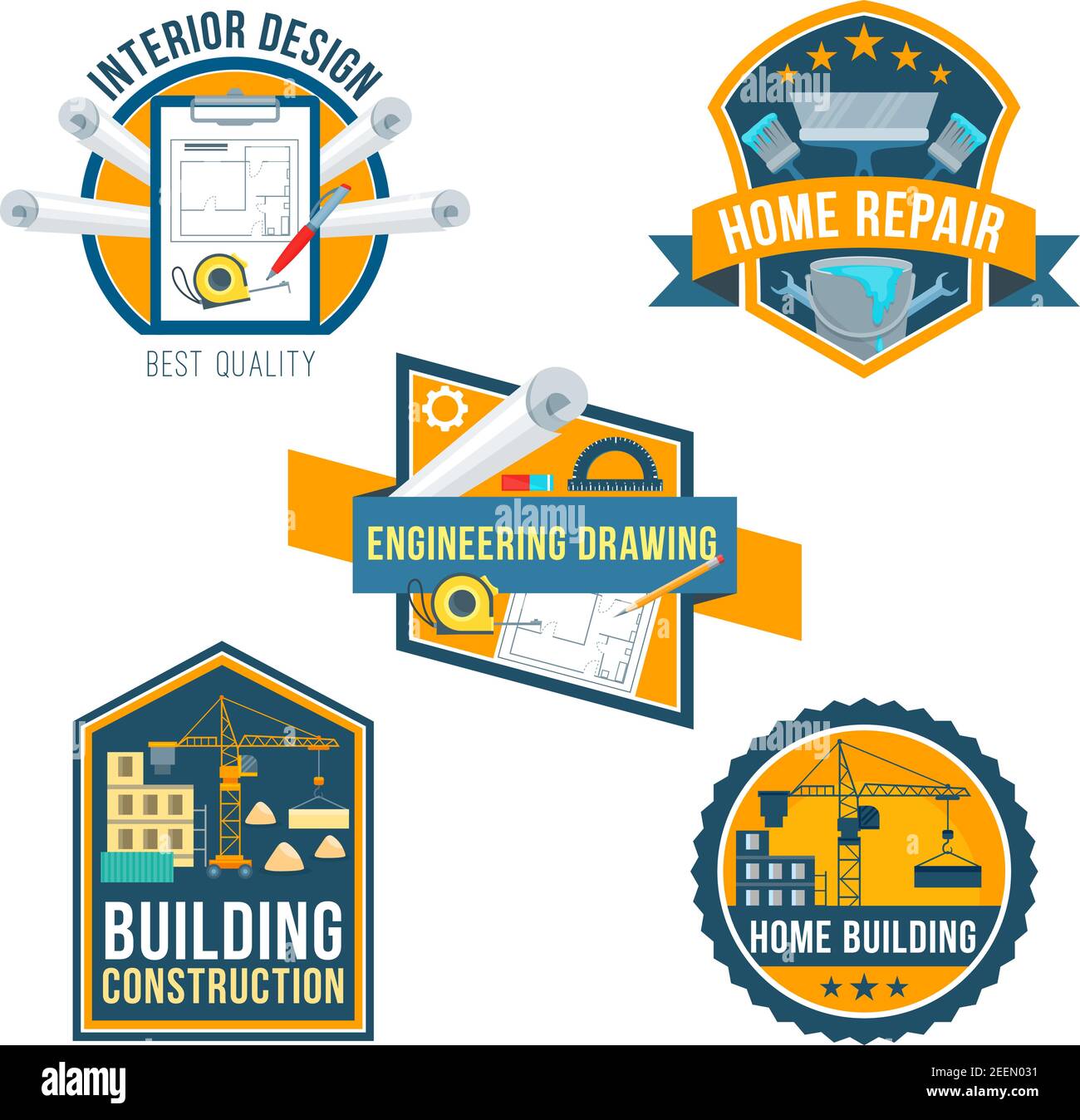 Building construction, home repair and interior design icons set ...