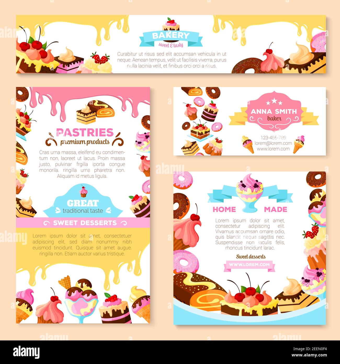Bakery shop or pastry patisserie banners and posters templates set ...