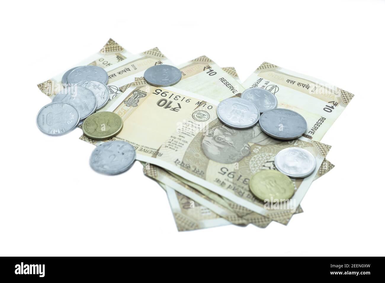 Some Indian cash money and coins on the white background Stock Photo ...