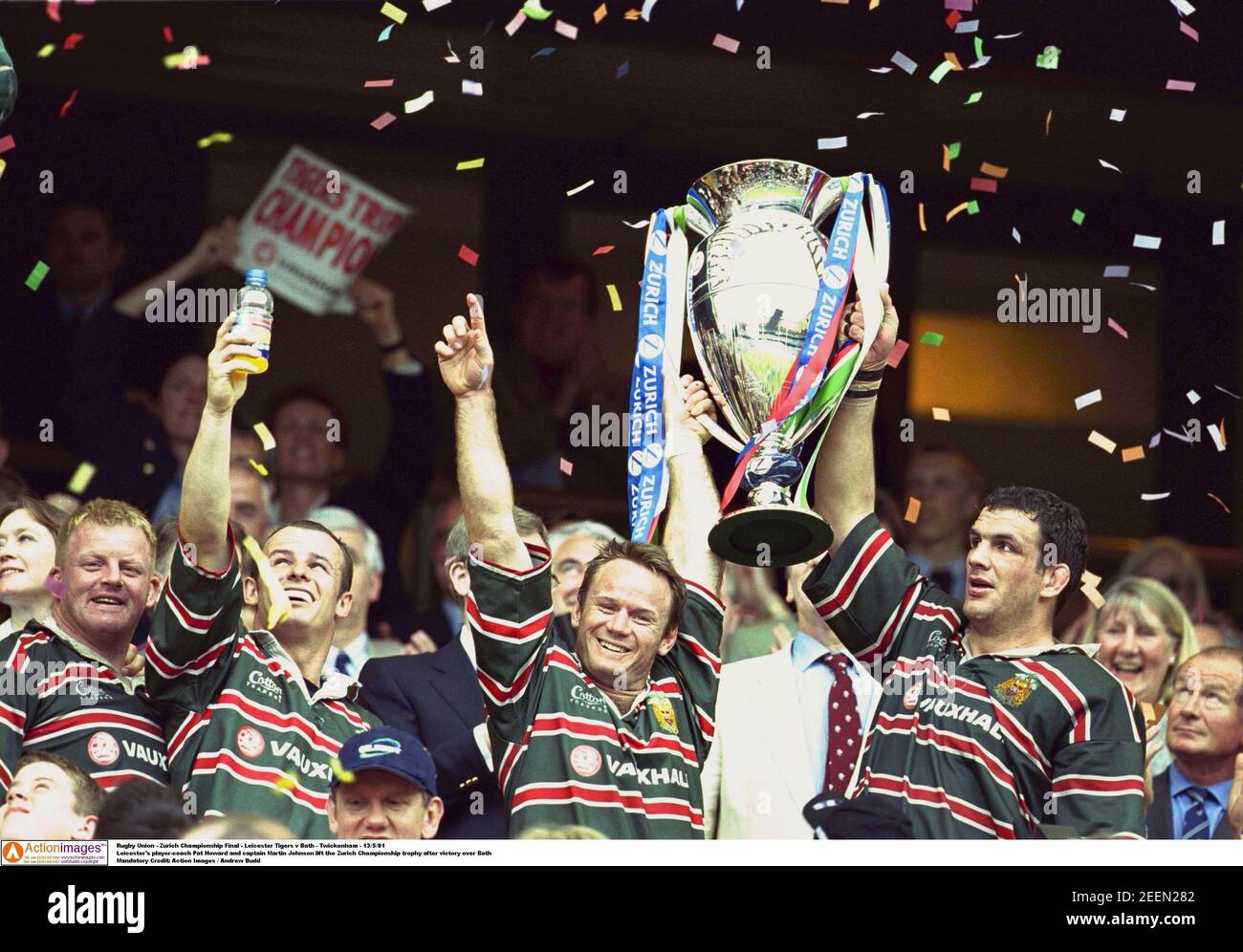 Leicester tigers pat martin johnson lift the zurich championship trophy ...