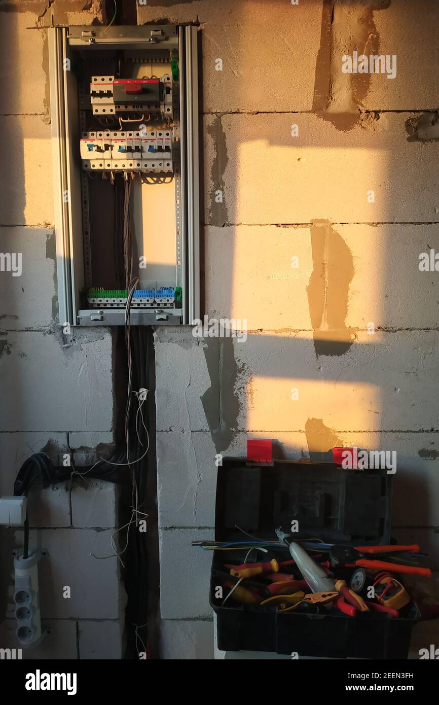 Electrical switchboard and cables to the switchboard, installation of ...