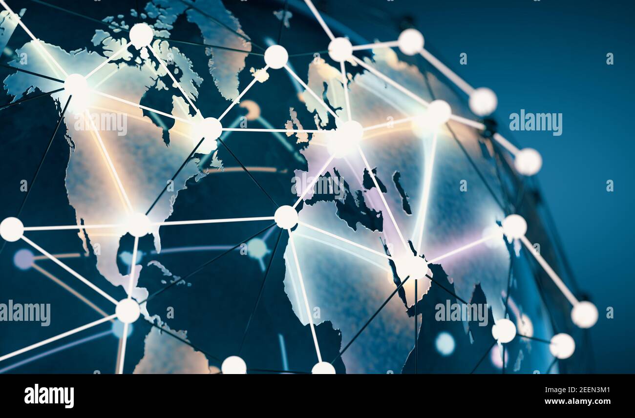 3d illustration of networking and internet concept and globe world map ...