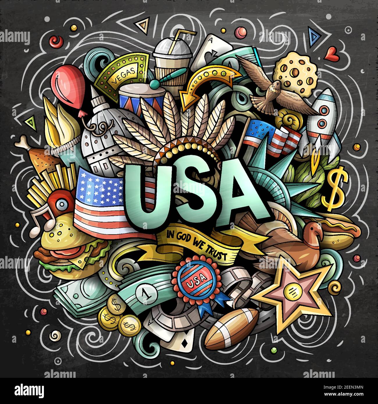 USA hand drawn cartoon doodle illustration Stock Vector Image & Art - Alamy