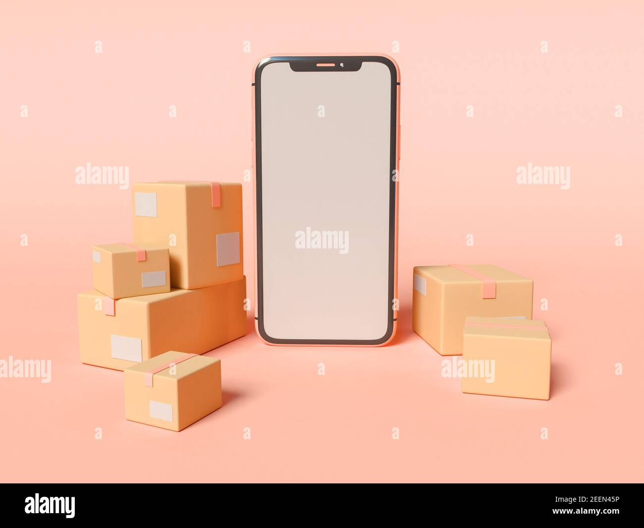 3D Illustration. Smartphone with cardboard boxes Stock Photo - Alamy