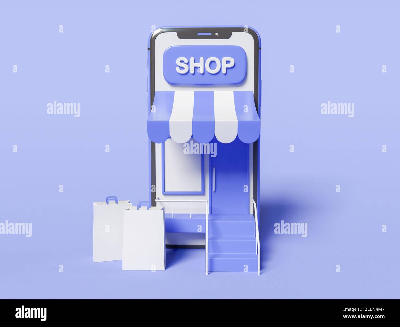 3D Illustration. Smartphone with a store on screen Stock Photo - Alamy