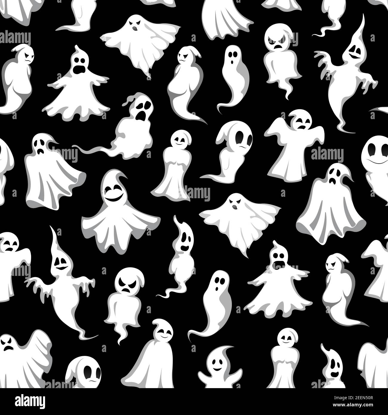 Halloween ghost seamless pattern background. Scary ghost and holiday spirit, flying monster ...