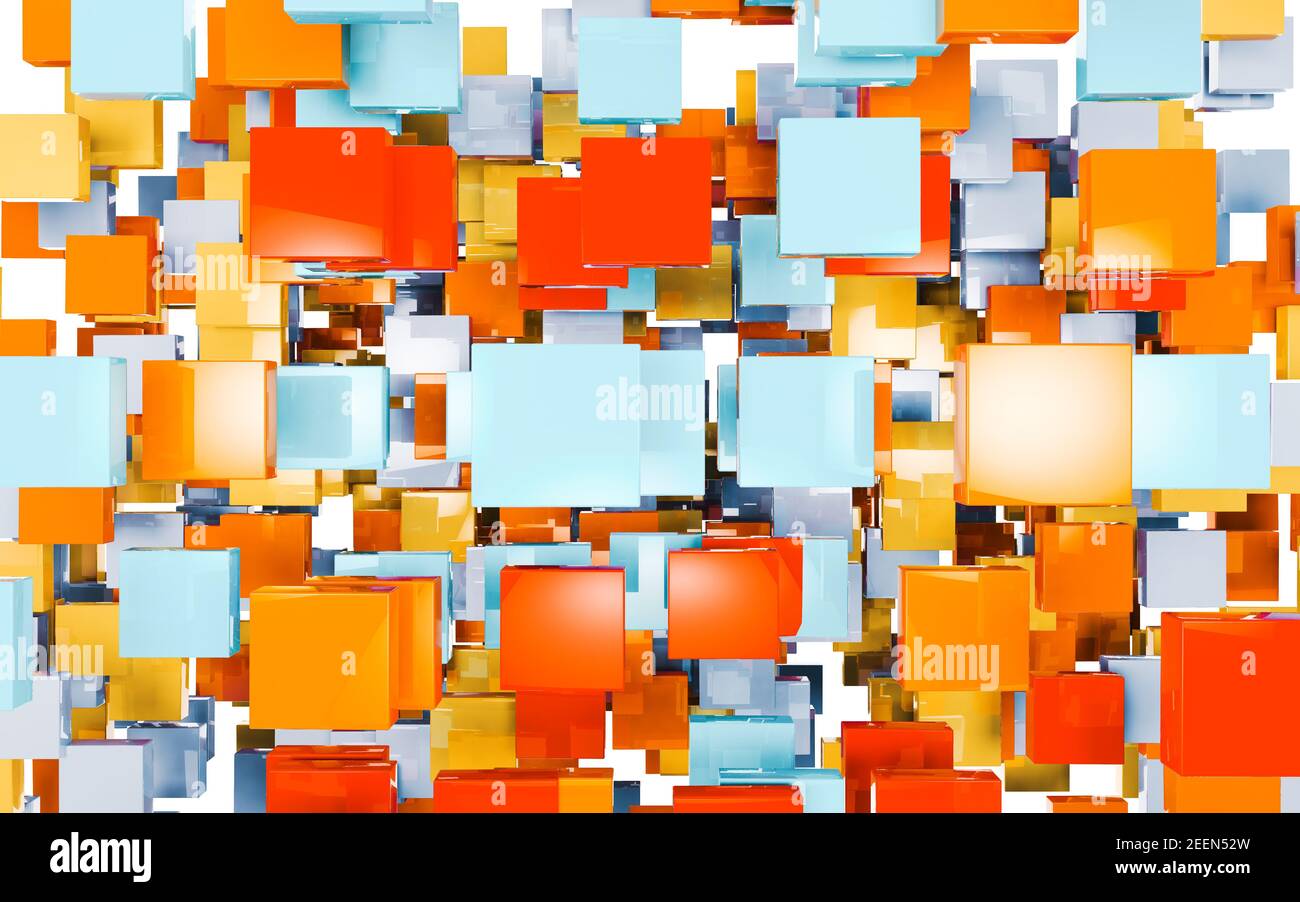 Futuristic 3d illustration of colorful squares, rectangles and ...