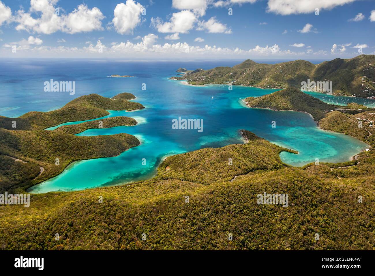 Aerial view of Hurricane Hole with Coral Harbor in the distance on the ...