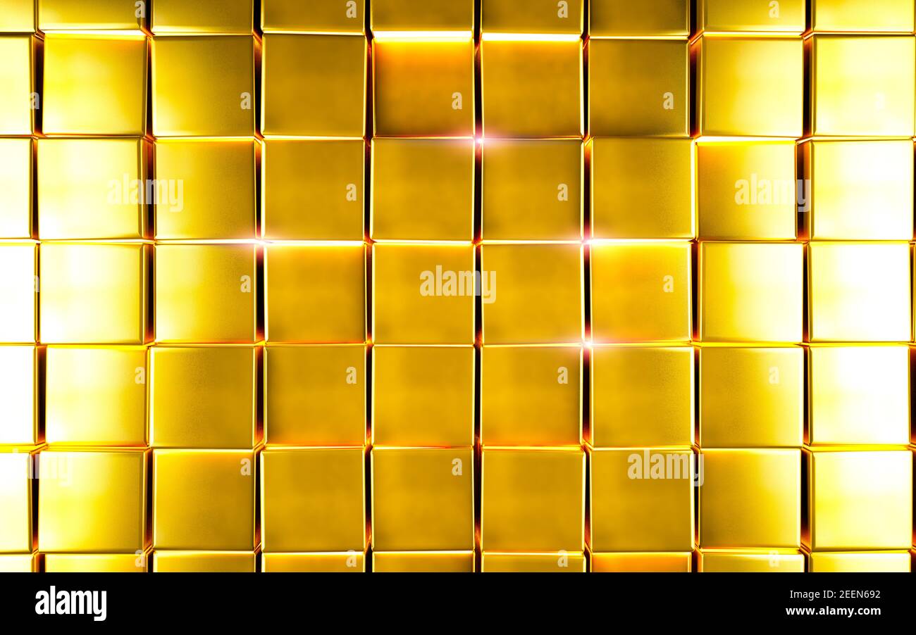 Luxurious and elegant background with bright gold cubes or blocks.3d ...
