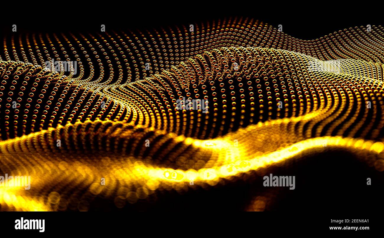 Wavy mesh or net with gold metal spheres,Luxury abstract gold ...