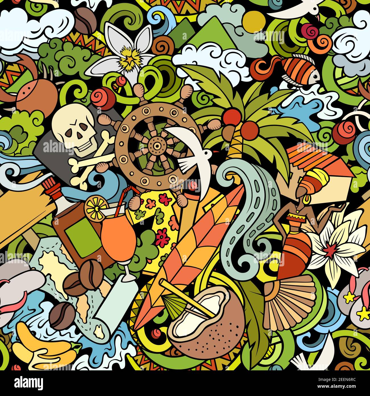 Cartoon doodles Haiti seamless pattern Stock Vector Image & Art - Alamy